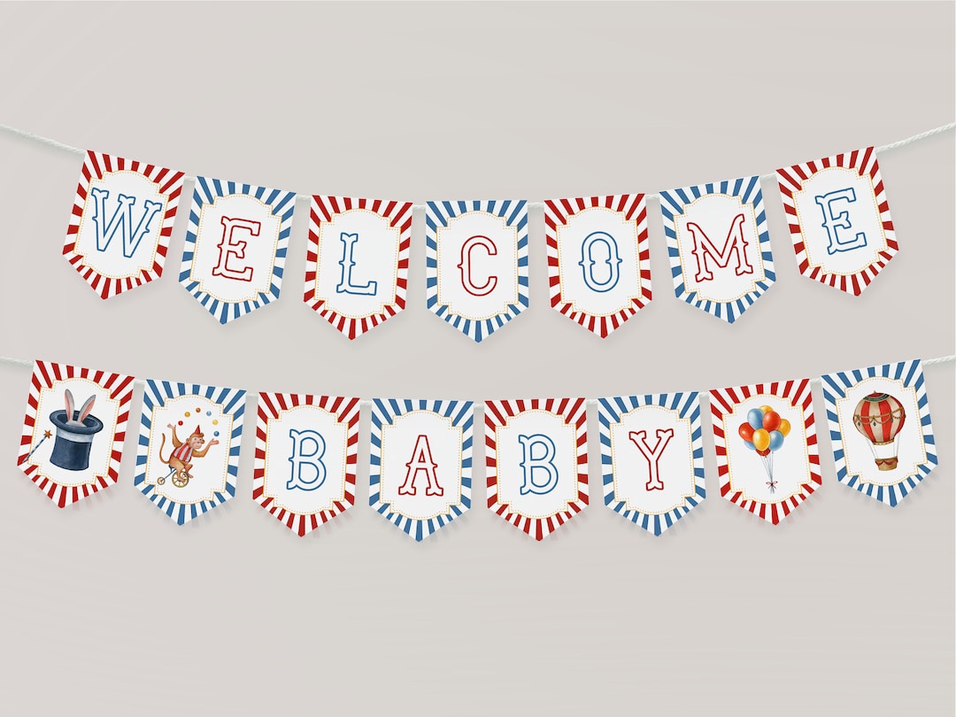 Circus Baby Shower Banner, Editable Vintage Carnival Banner Pennants ...