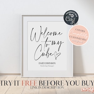 Welcome to My Cube Printable, Feminine Office Wall Decor for Women ...