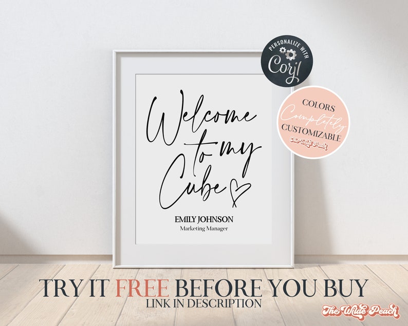 Welcome to My Cube Printable, Feminine Office Wall Decor for Women ...