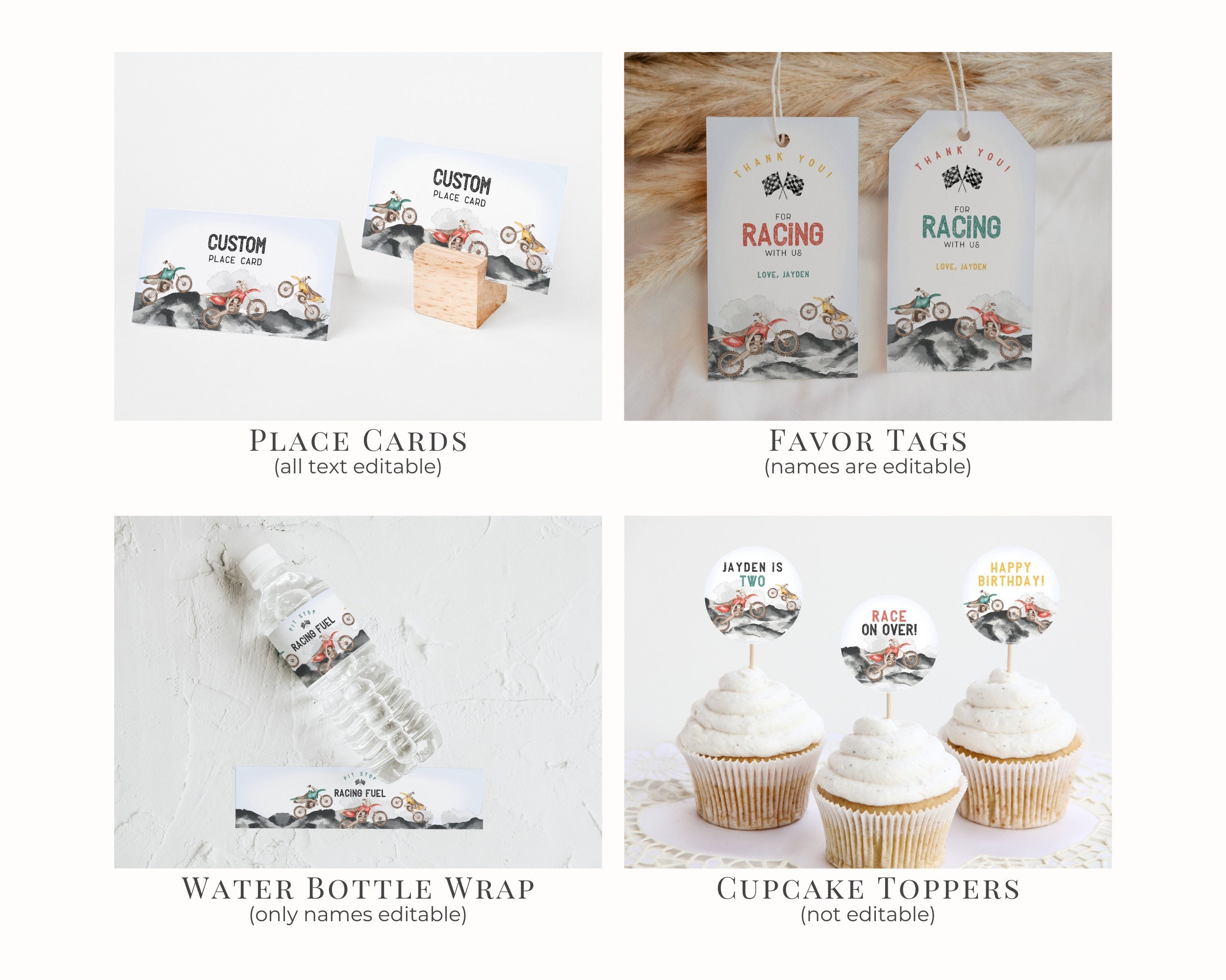 Dirt Bike Two Fast Second Birthday Bundle Printable Template, Little ...