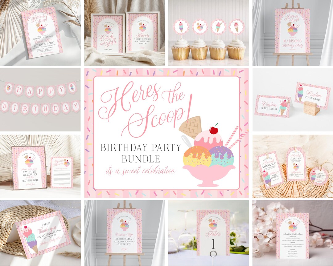 Ice Cream Sundae Birthday Bundle Printable Template, Here’s the Scoop ...