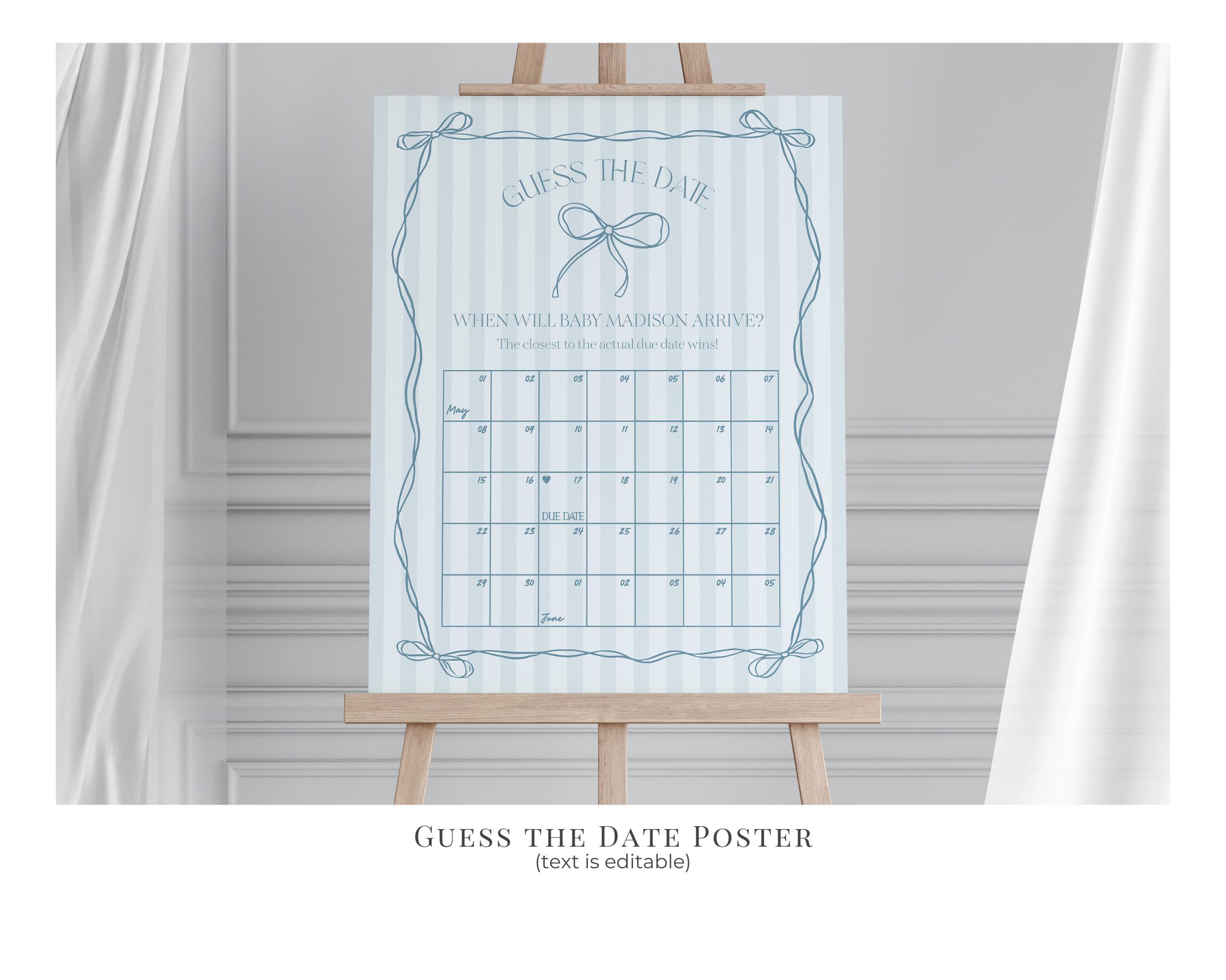 Blue Coquette Bow Baby Shower Bundle Template, Pastel Blue ...