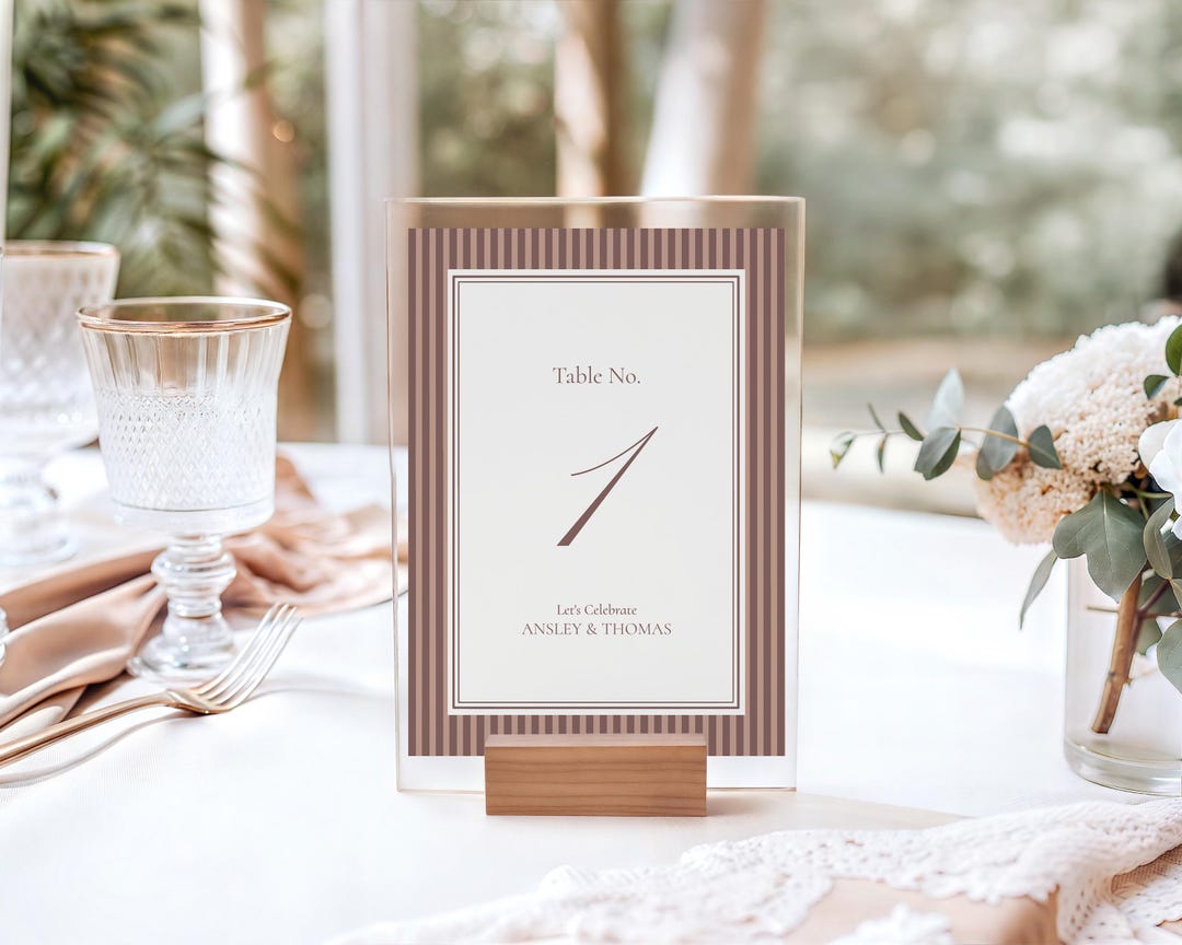 Espresso Martini Striped Table Numbers Template, Old Money Bridal ...