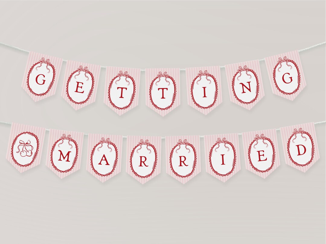 Cherry Bridal Shower Banner, Coquette Bow Letter Banner, Retro Red ...
