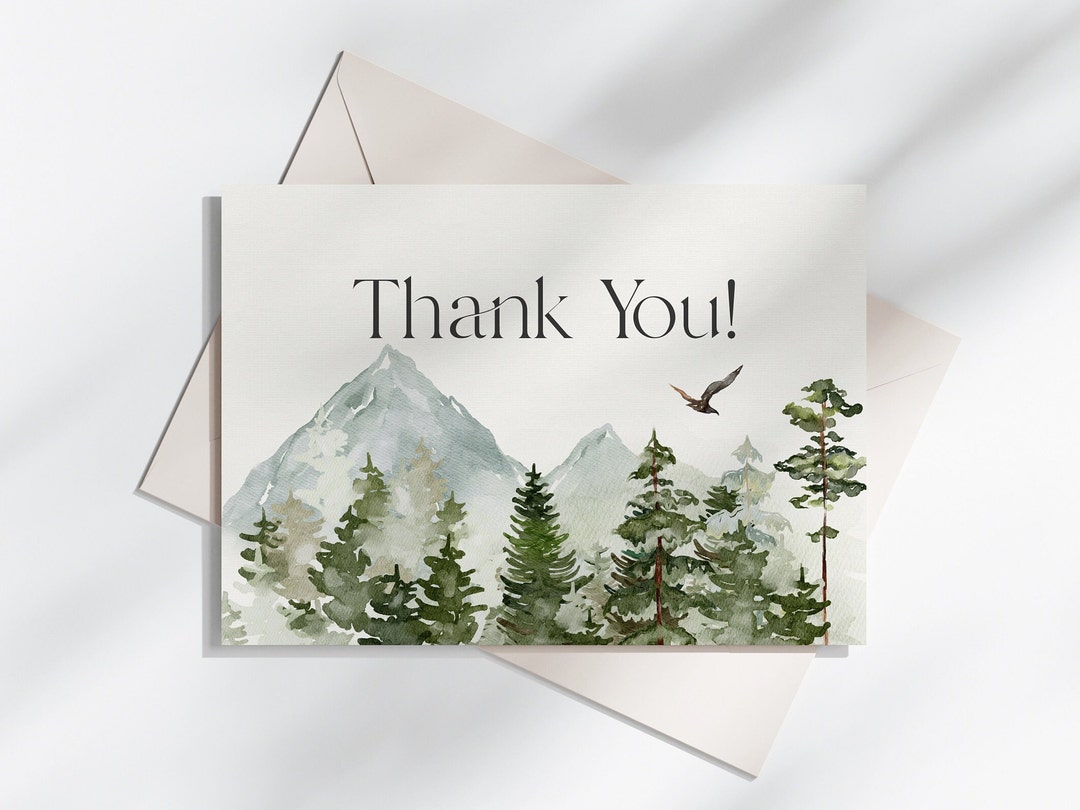 Forest Woodland Thank You Card Printable Template, Wilderness Boy Baby ...