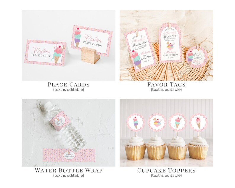 Ice Cream Sundae First Birthday Bundle Printable Template, Sweet One ...
