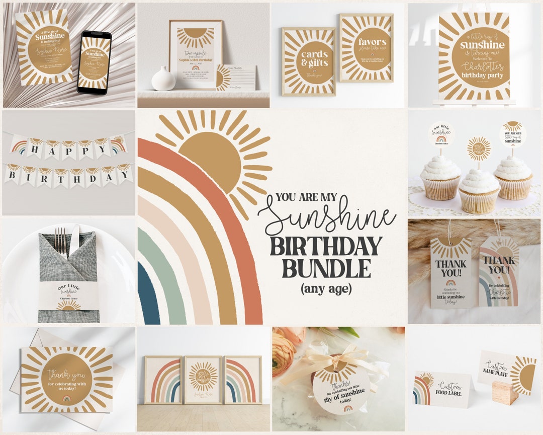 You Are My Sunshine Boho Rainbow Birthday Party Bundle Printable ...
