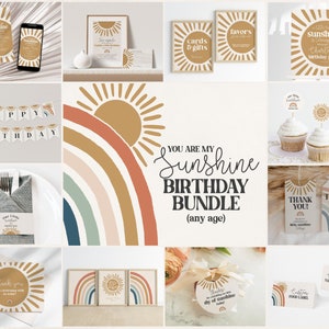 You Are My Sunshine Boho Rainbow Birthday Party Bundle Printable ...
