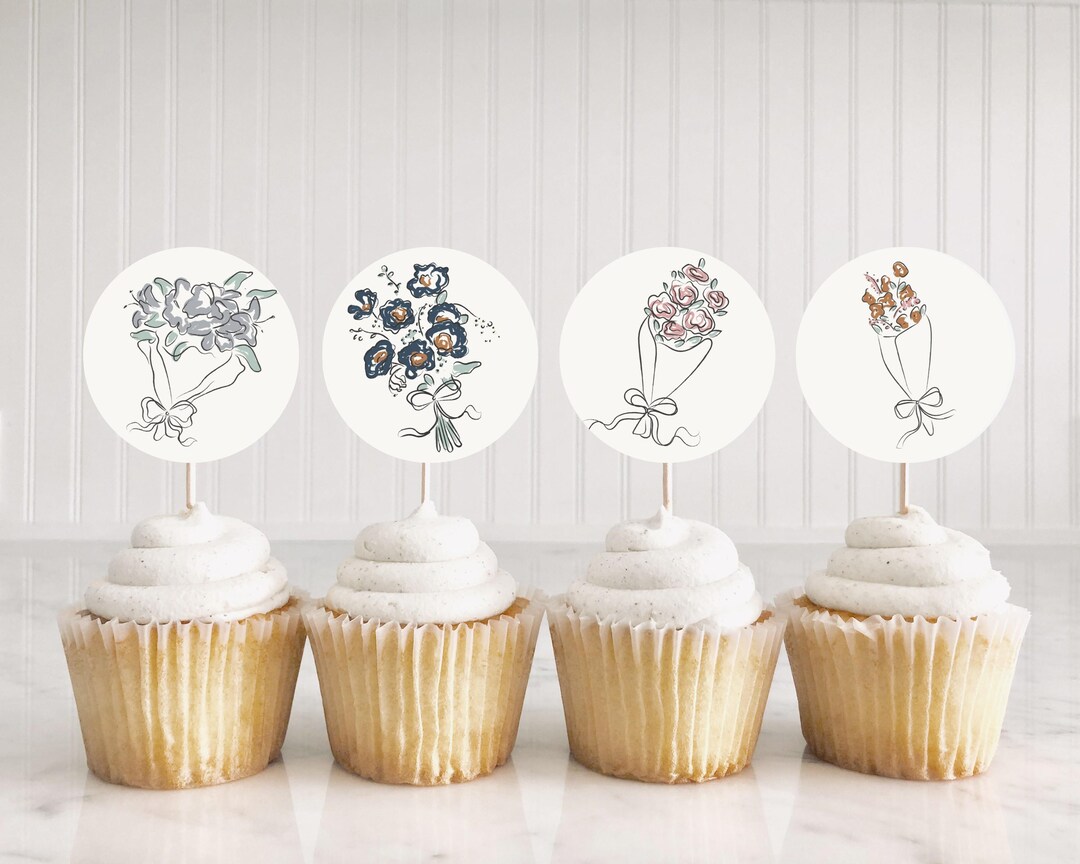 French Floral Cupcake Toppers Printable, Hand Drawn Baby Shower for ...