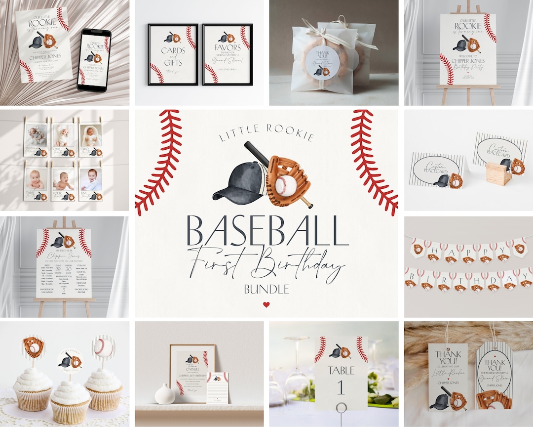 Baseball First Birthday Bundle Template, Little Rookie Theme 1st ...