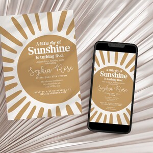 You Are My Sunshine Boho Birthday Party Invitation Set Template, A ...