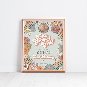 Groovy Floral 1st Birthday Welcome Sign Template, Retro 70s Birthday ...