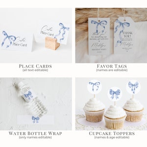 Blue Bow Birthday Bundle Printable Template, Fancy Coquette Bow Theme ...