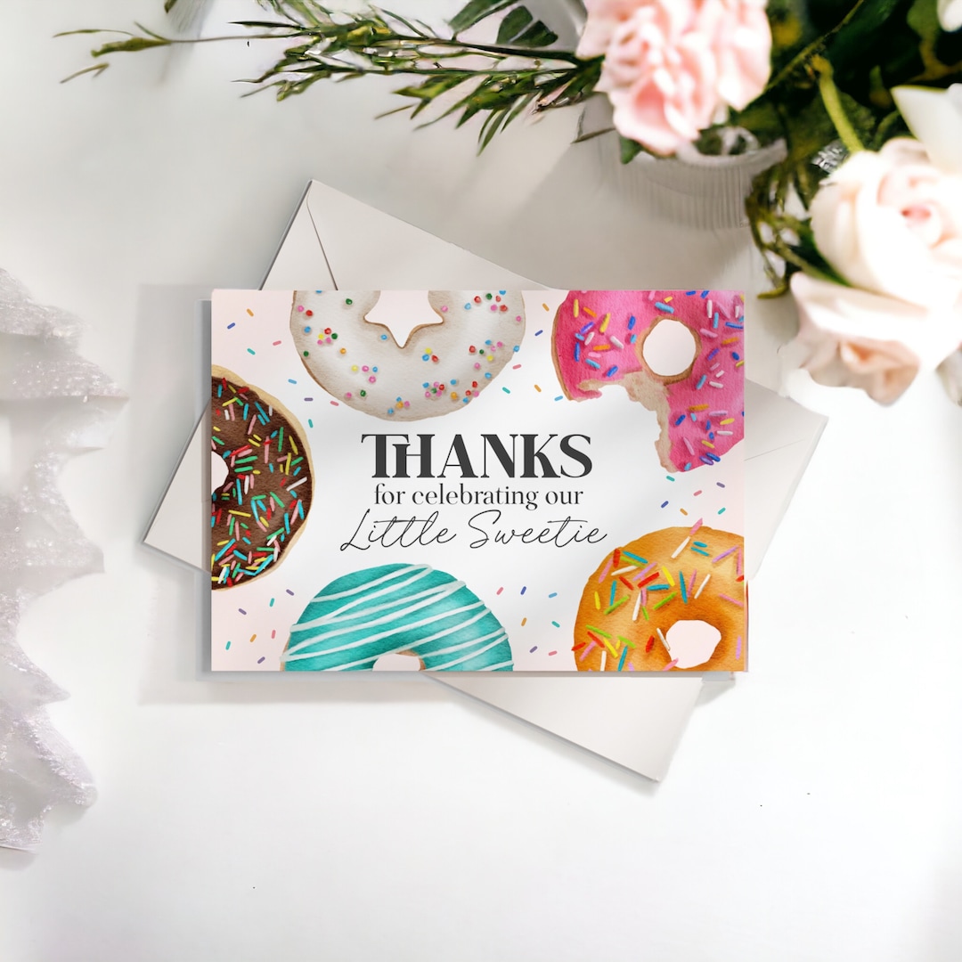 Donut Sprinkles Thank You Card Template, Donut Birthday Baby Shower ...
