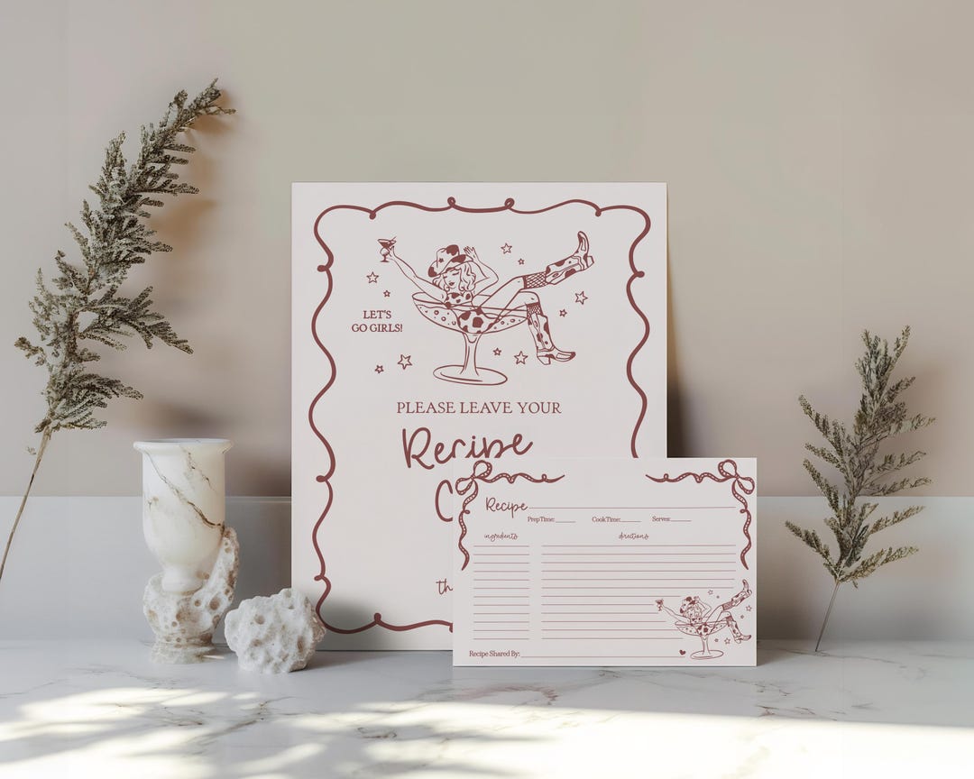 Burgundy Cocktails and Cowgirls Recipe Card Template, Western Theme ...