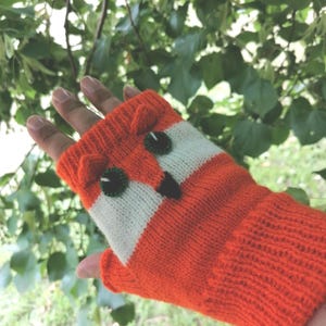 Cute Fox Pattern Fingerless Gloves From Wool, Fingerless Mitts for ...