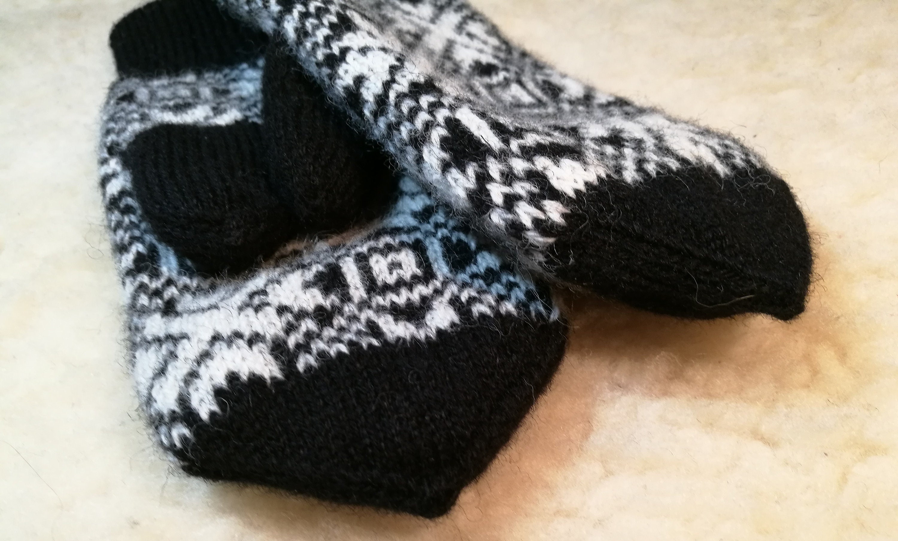 Fair Isle Knitted Wool Mittens Double Lining Traditional - Etsy