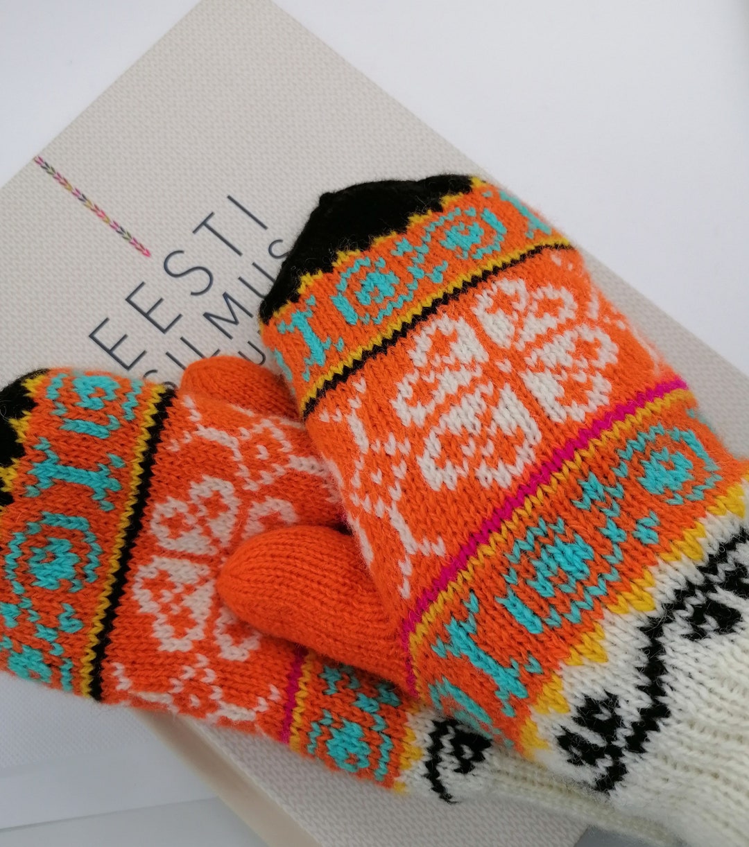 Adorable Multicolour Mittens, Inspired From Muhu Patterns, Warm Mittens ...