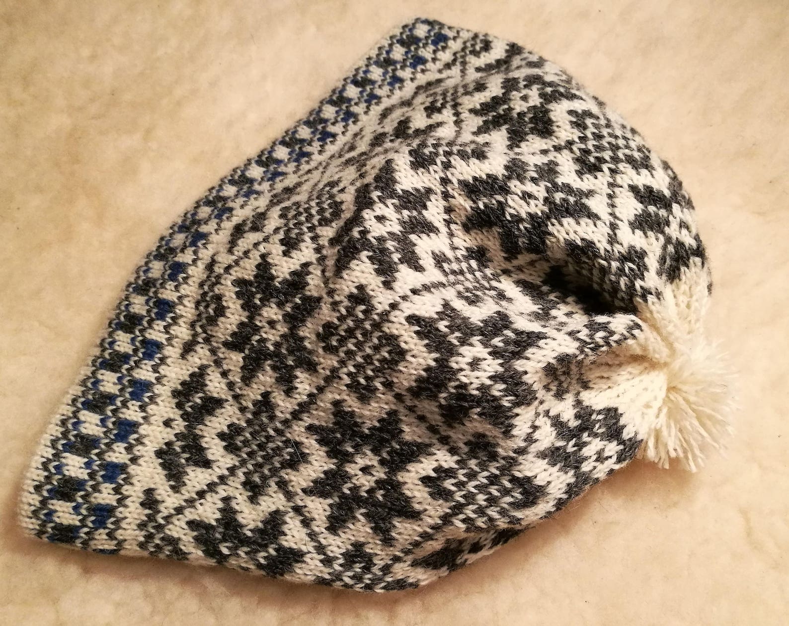 Fair Isle Knitted Wool Hat in Estonian Etnic Style White and Dark Grey ...
