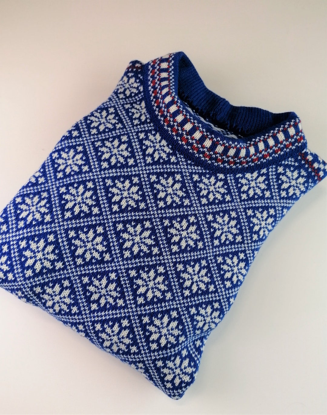 Folk Knitted Wool Sweater, Traditional Kihnu Troi Pattern, Blue-white ...