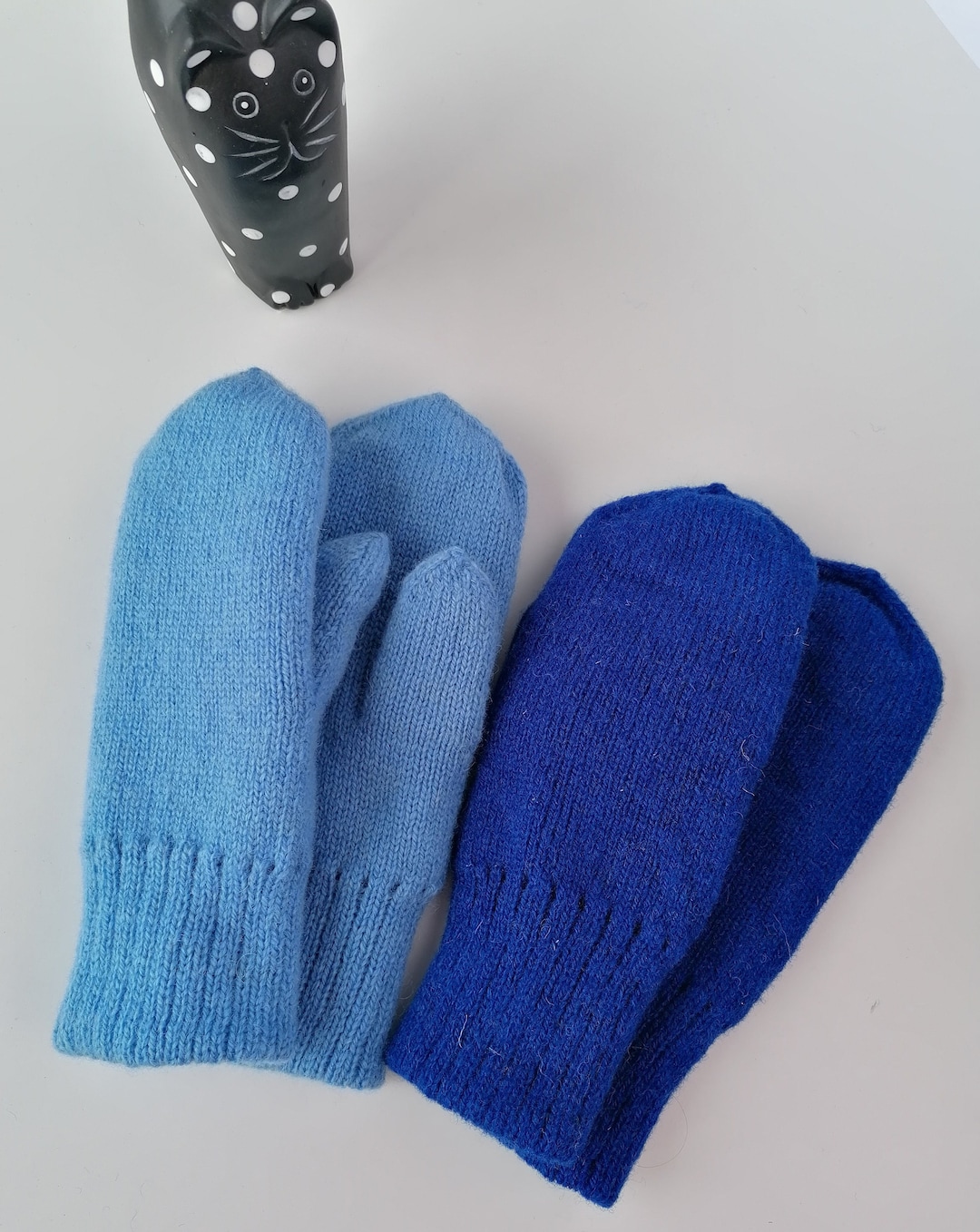 Blue Knitted Mittens With Wool Lining, Soft and Cozy Mittens for a ...