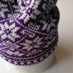 Fair Isle Wool Knit Hat: Estonian Ethnic Style, Violet & White - Etsy