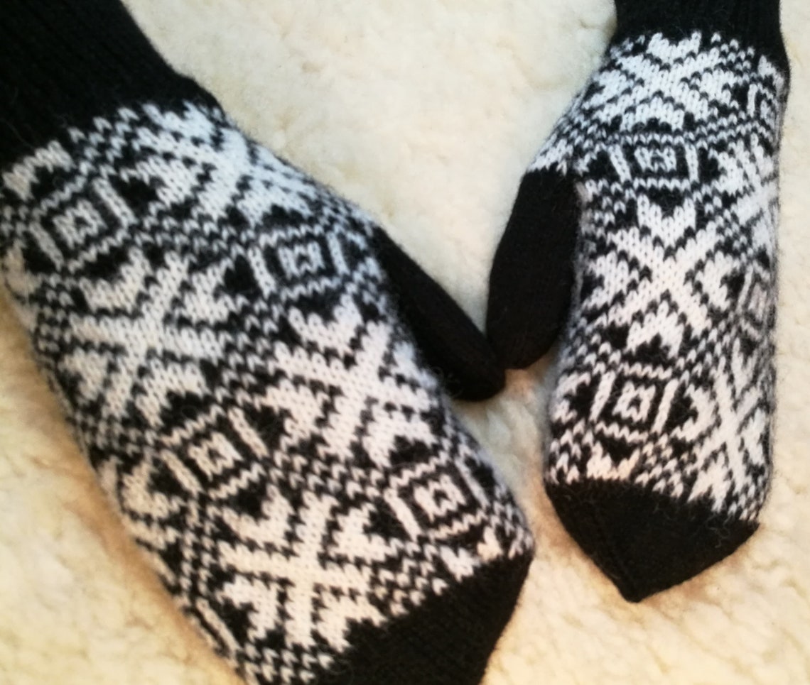 Fair Isle Knitted Wool Mittens Double Lining Traditional - Etsy