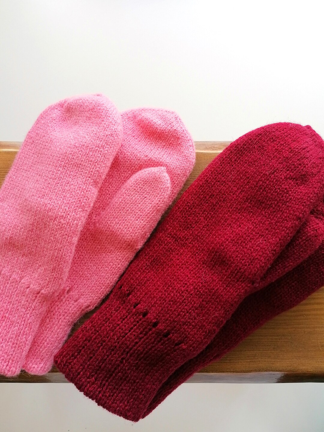 Knitted Wool Mittens: Plain and Minimalist Winter Gloves in Red - Etsy