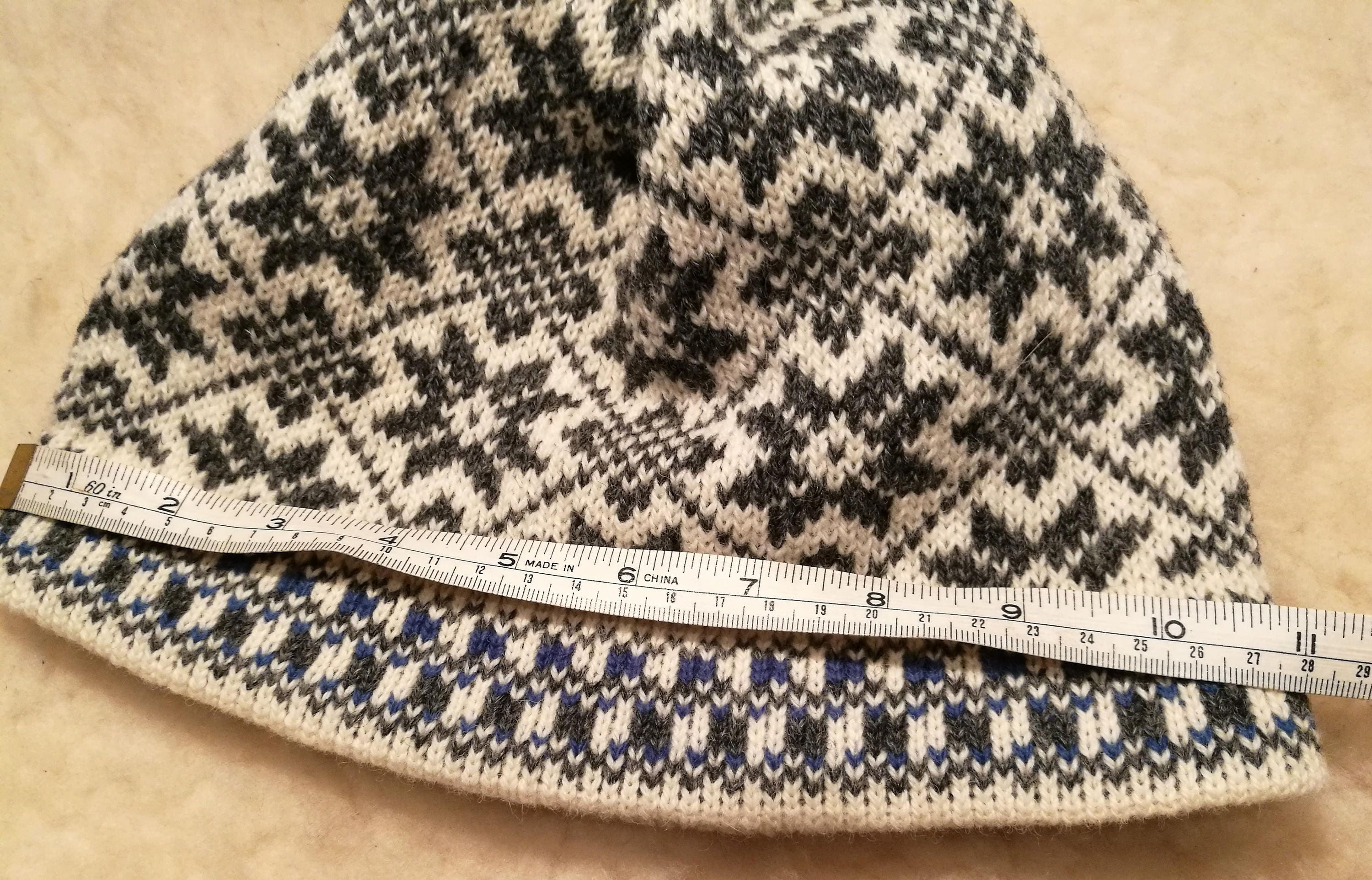 Fair Isle Knitted Wool Hat in Estonian Etnic Style White and Dark Grey ...