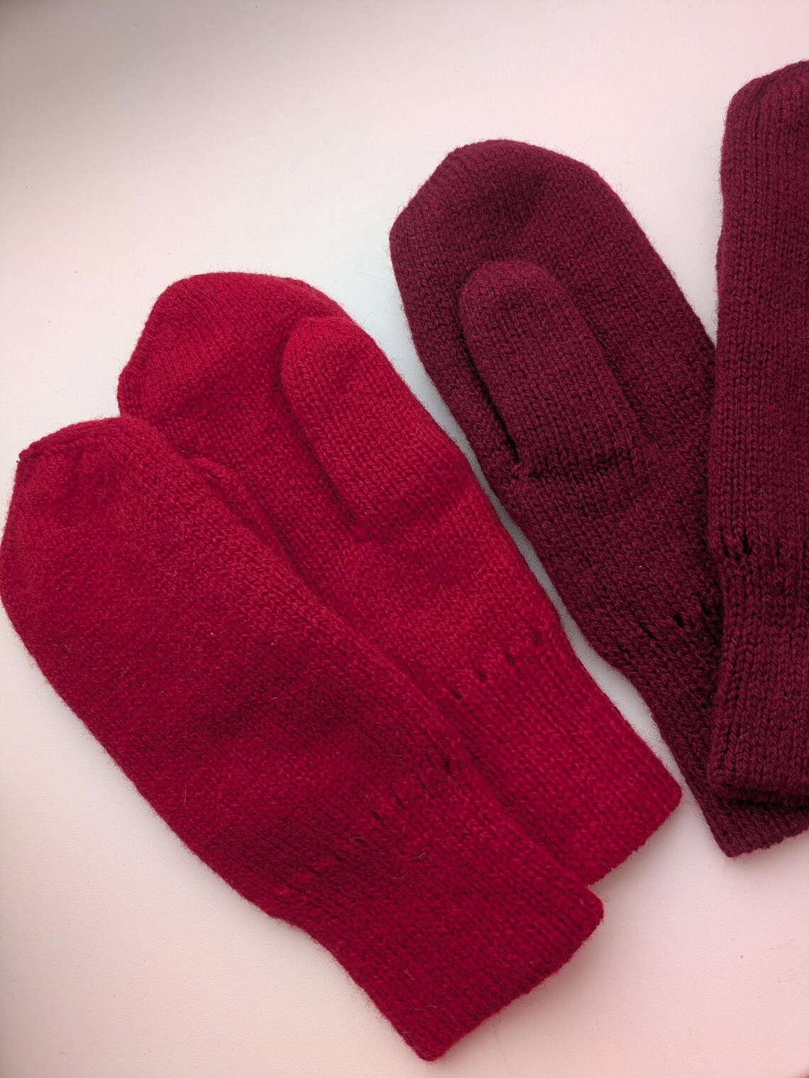 Knitted Wool Mittens: Plain and Minimalist Winter Gloves in Red - Etsy