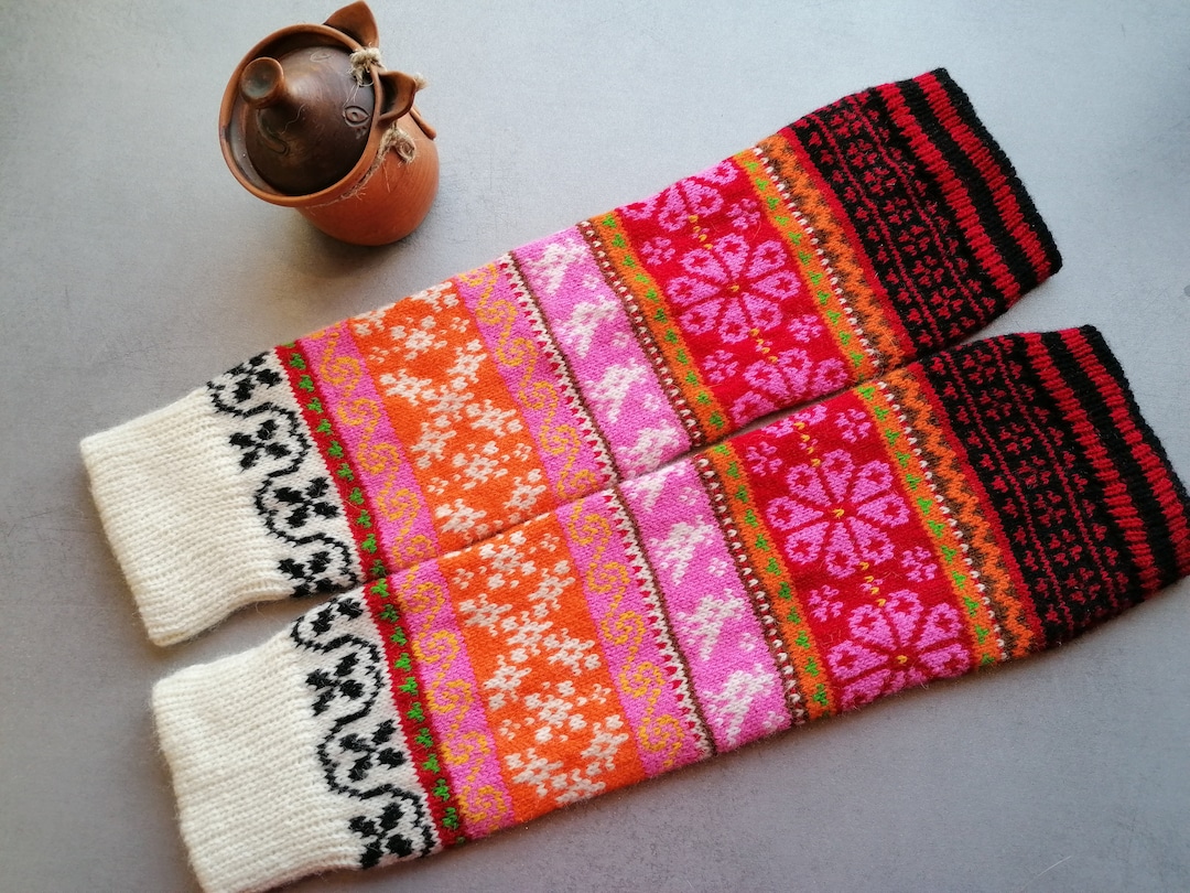 Multicolor Muhu Pattern Wool Knit Leg Warmers: Adorable & Luxurious ...