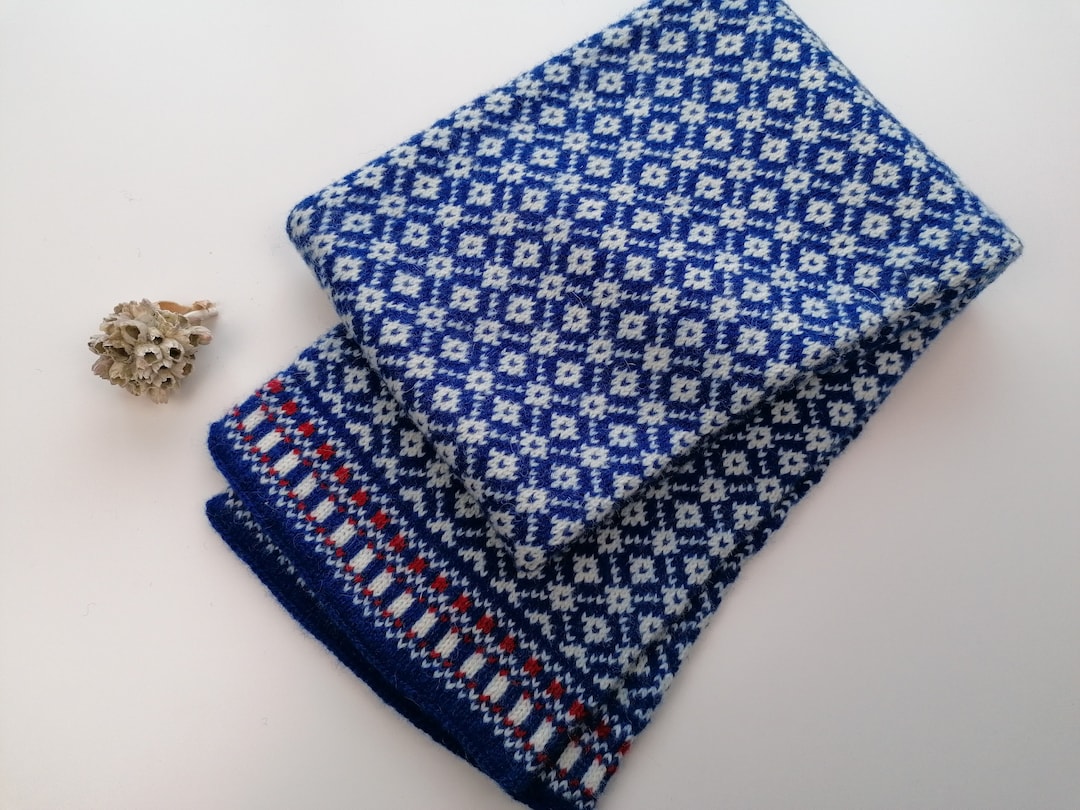 Knitted Wool Scarf: Nordic Star Pattern, Unisex Winter Shawl - Etsy