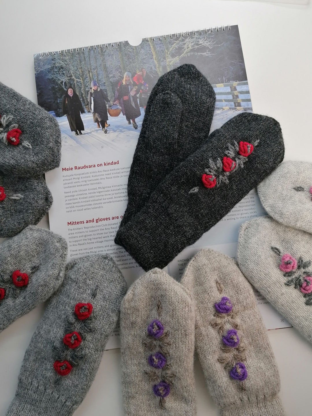 Rose Embroidered Wool Mittens: Elegant Winter Gloves - Etsy
