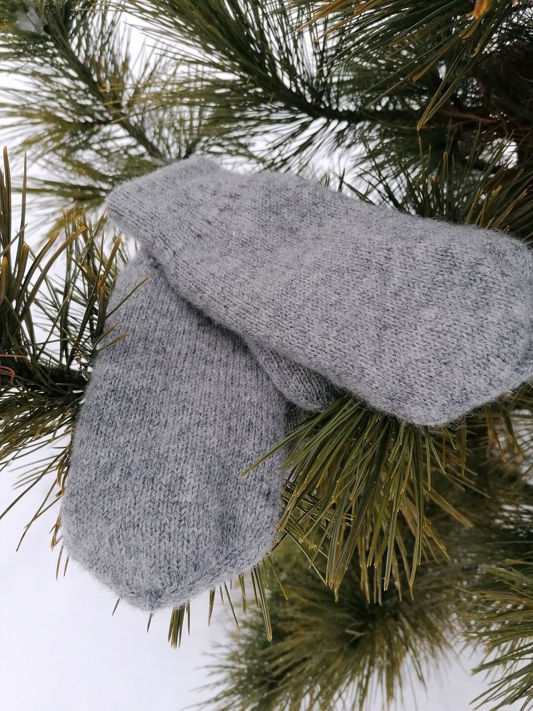 Grey Knitted Wool Mittens, Soft Lamb Wool With Wool Lining Inside ...
