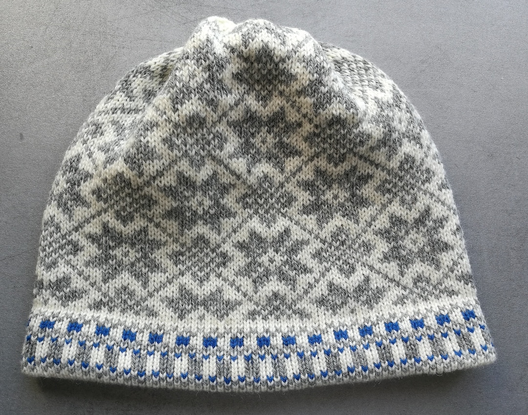 Fair Isle Nordic Star Pattern Knitted Wool Hat in Estonian Etnic Style ...