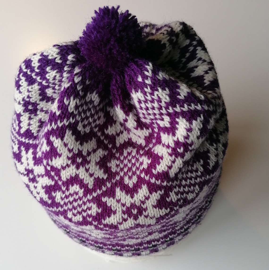 Fair Isle Wool Knit Hat: Estonian Ethnic Style, Violet & White - Etsy