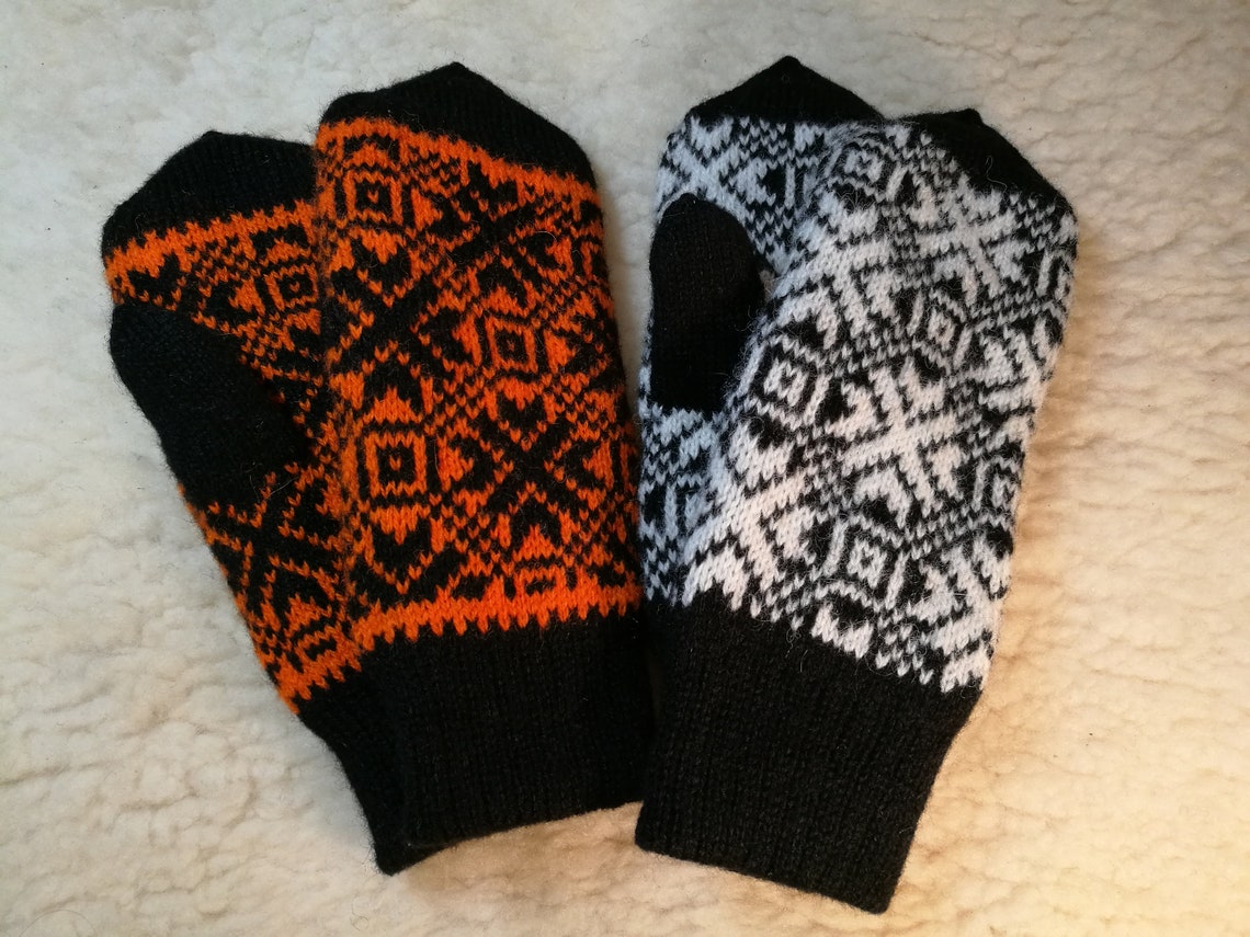 Fair Isle Knitted Wool Mittens Double Lining Traditional - Etsy