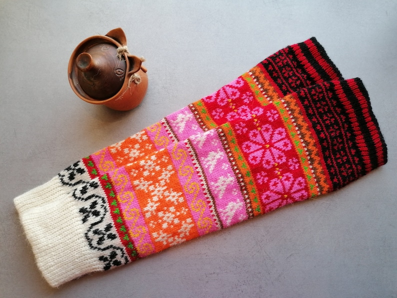 Muhu Pattern Wool Knit Leg Warmers: Estonian Winter Accessories - Etsy