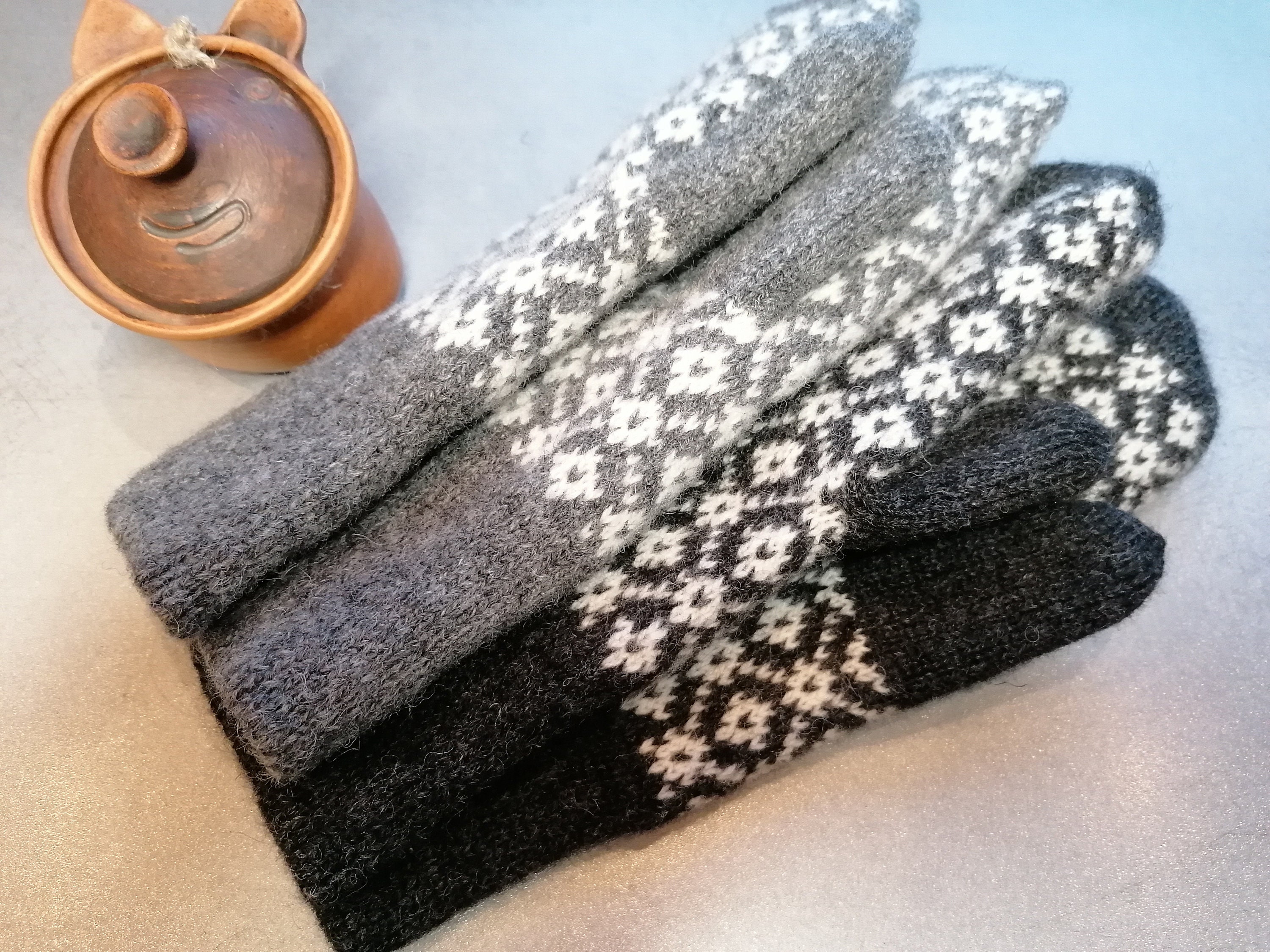 Knitted Mittens for Men With Wool Lining Very Warm Dark | Etsy