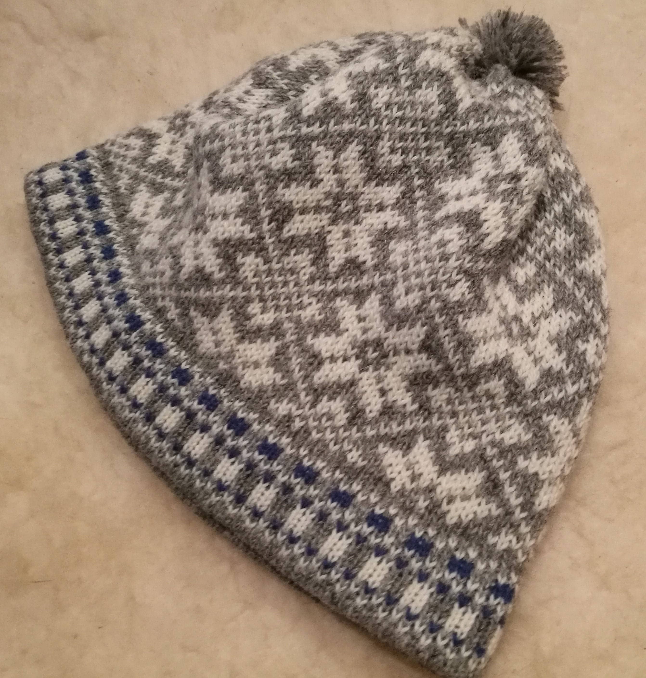 Fair Isle Knitted Wool Hat in Estonian Etnic Style Grey and White ...