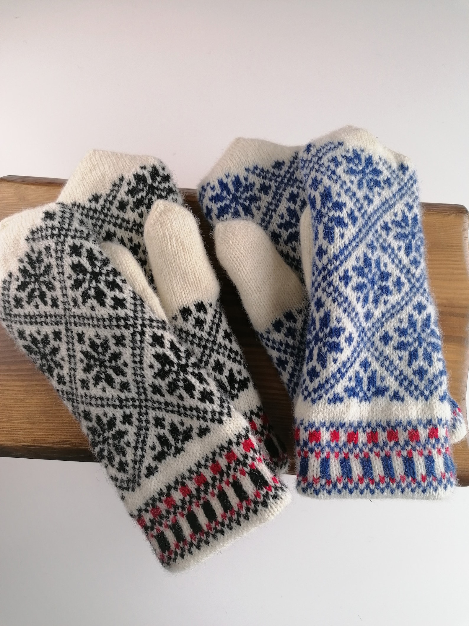 Wool Lined Mittens: Nordic Snowflake Knit, Long Cuff Winter Gloves - Etsy