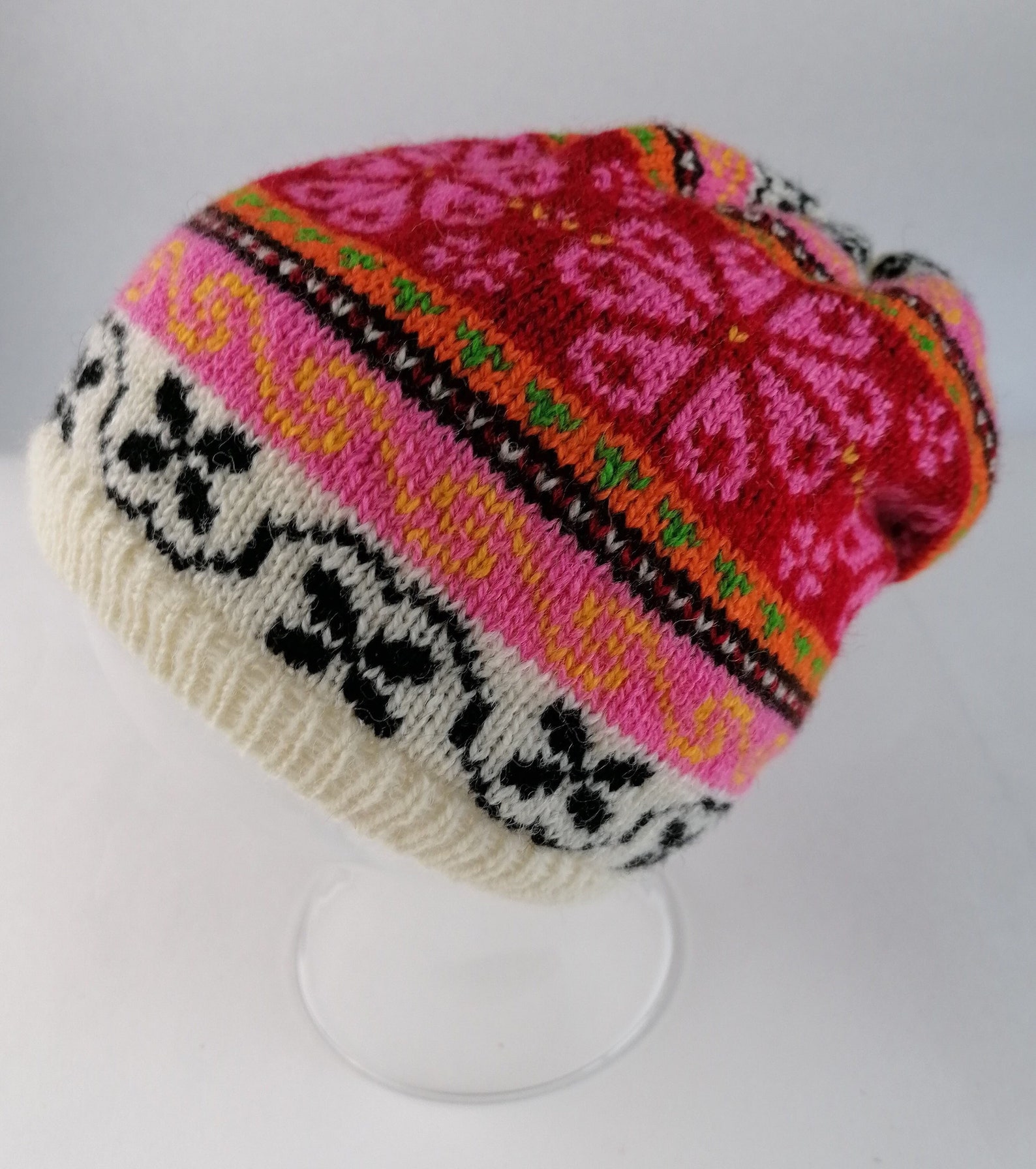 Knitted Lambswool Beanie: Multicolor Muhu Pattern - Etsy