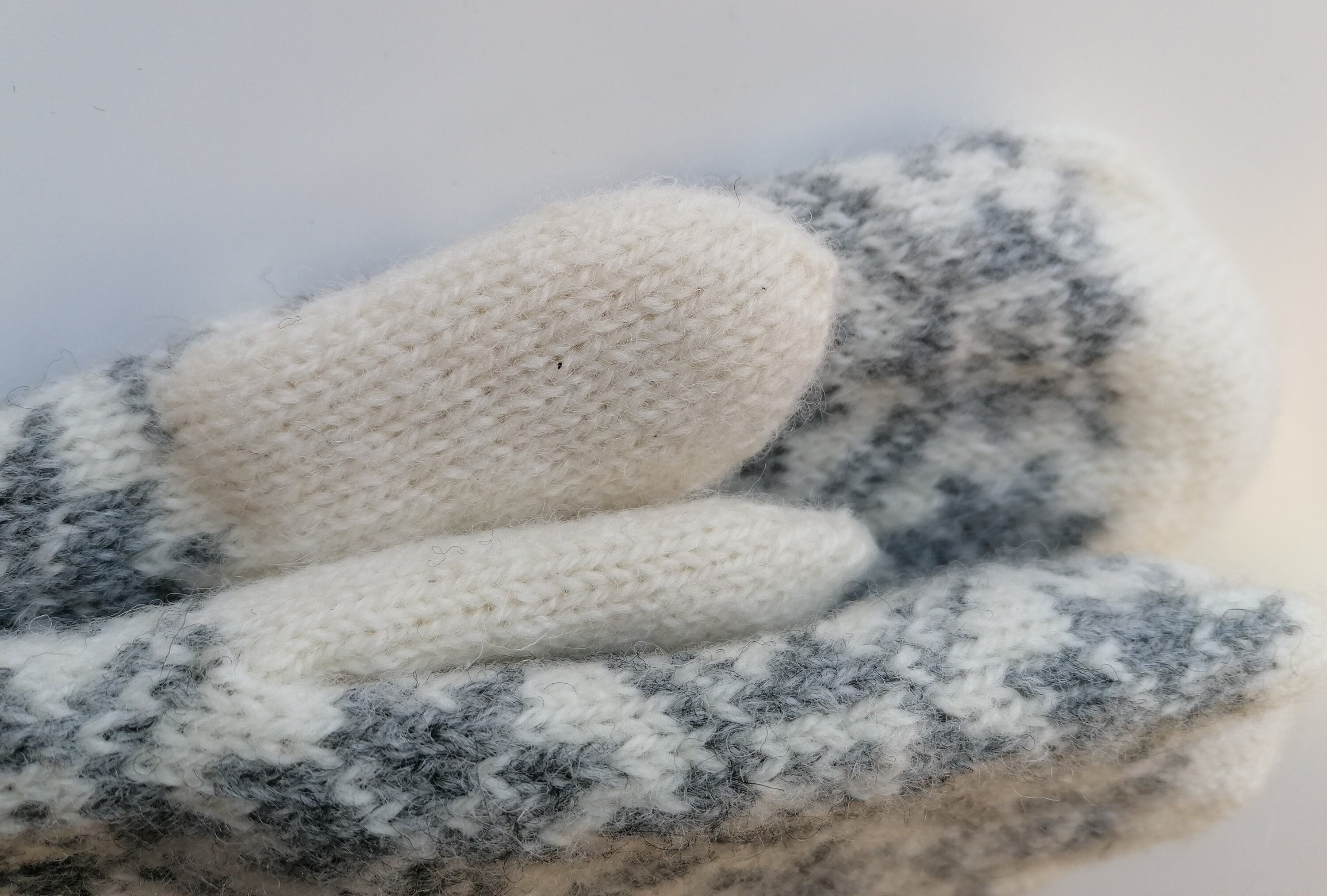 White-grey Snowflake Pattern Mittens With Knit Lining Warm | Etsy