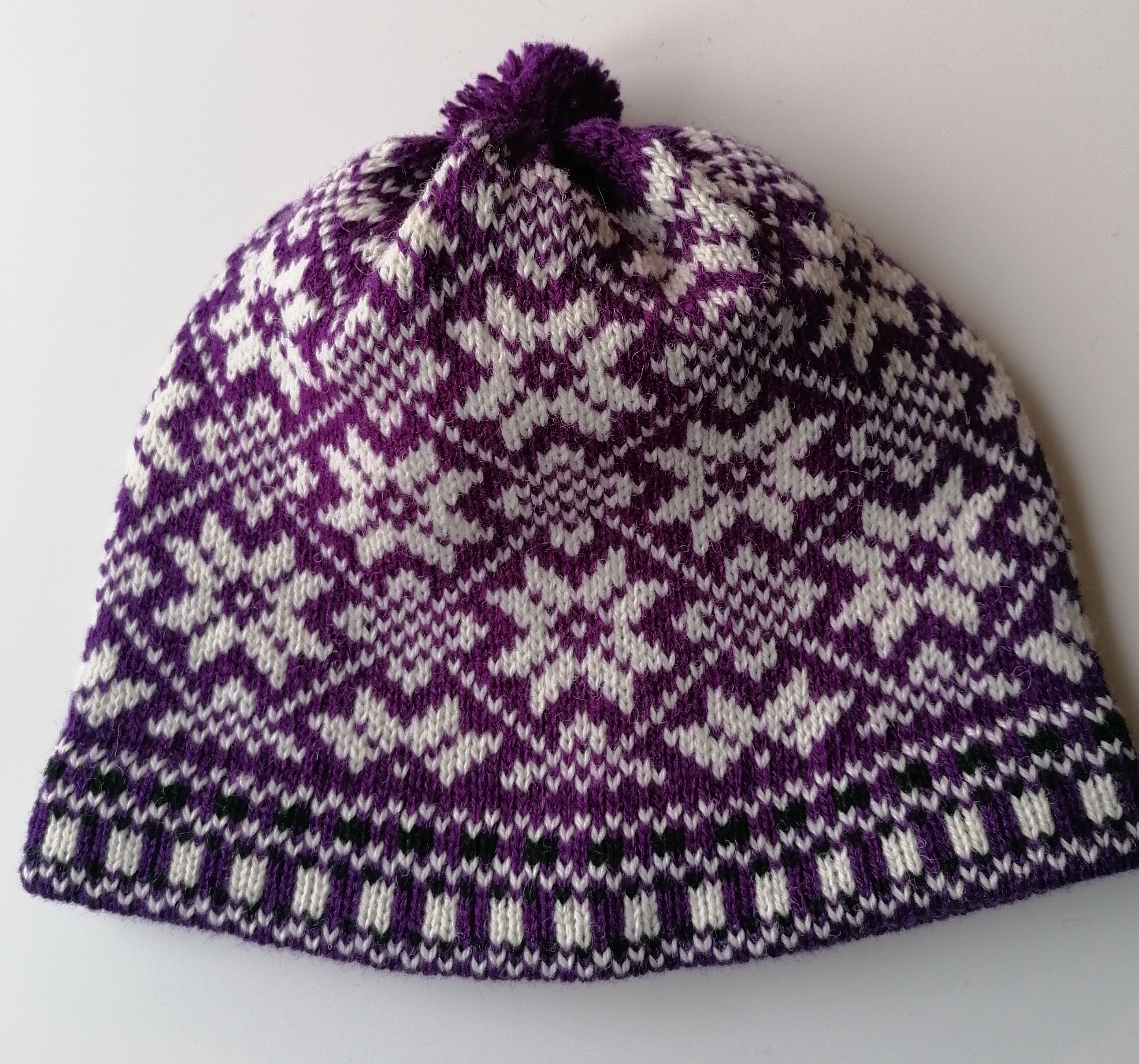 Fair Isle Wool Knit Hat: Estonian Ethnic Style, Violet & White - Etsy