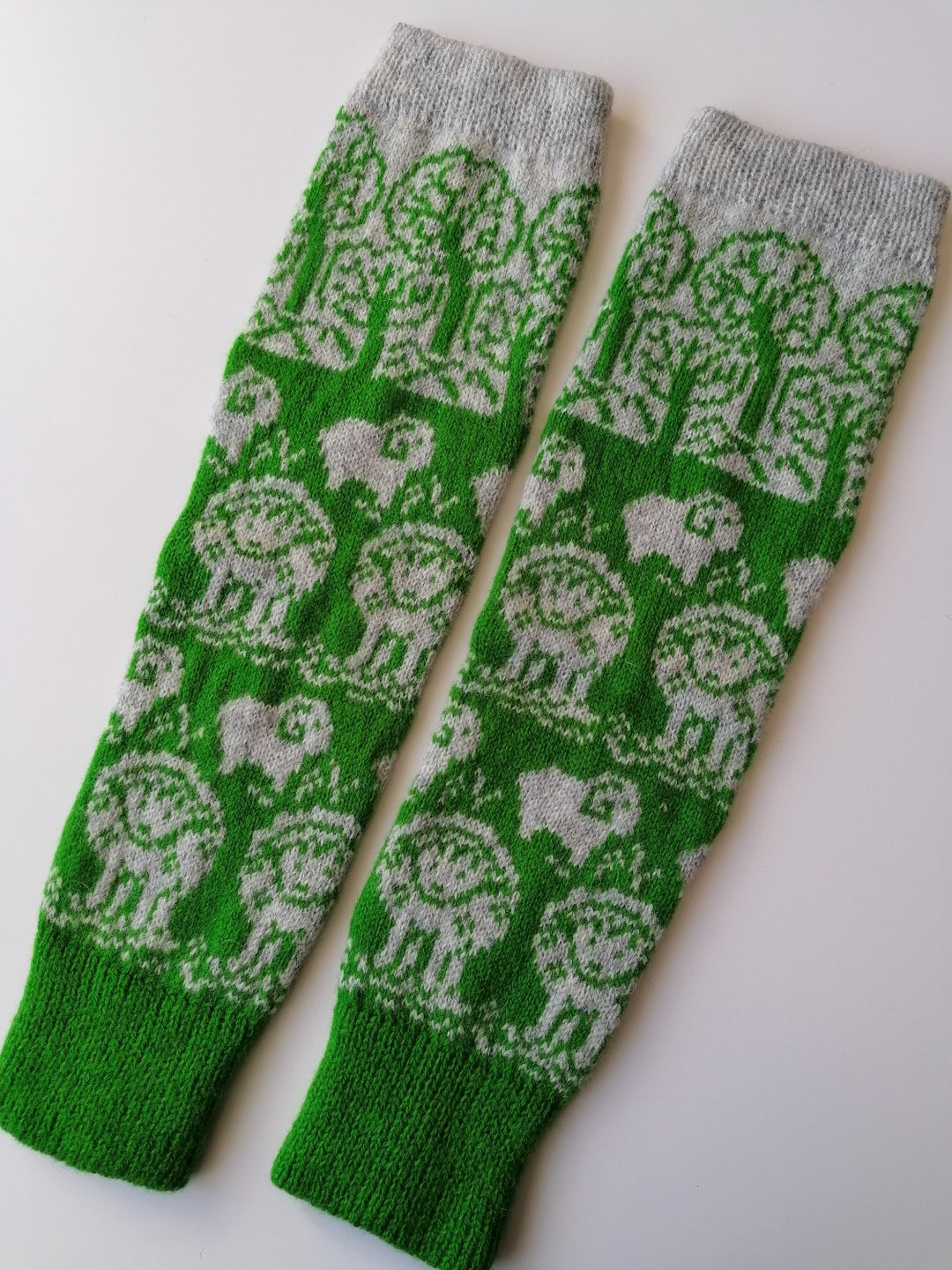 Lamb Leg Warmers, Nice Sheep Pattern, Green-grey Color Range, Made of ...