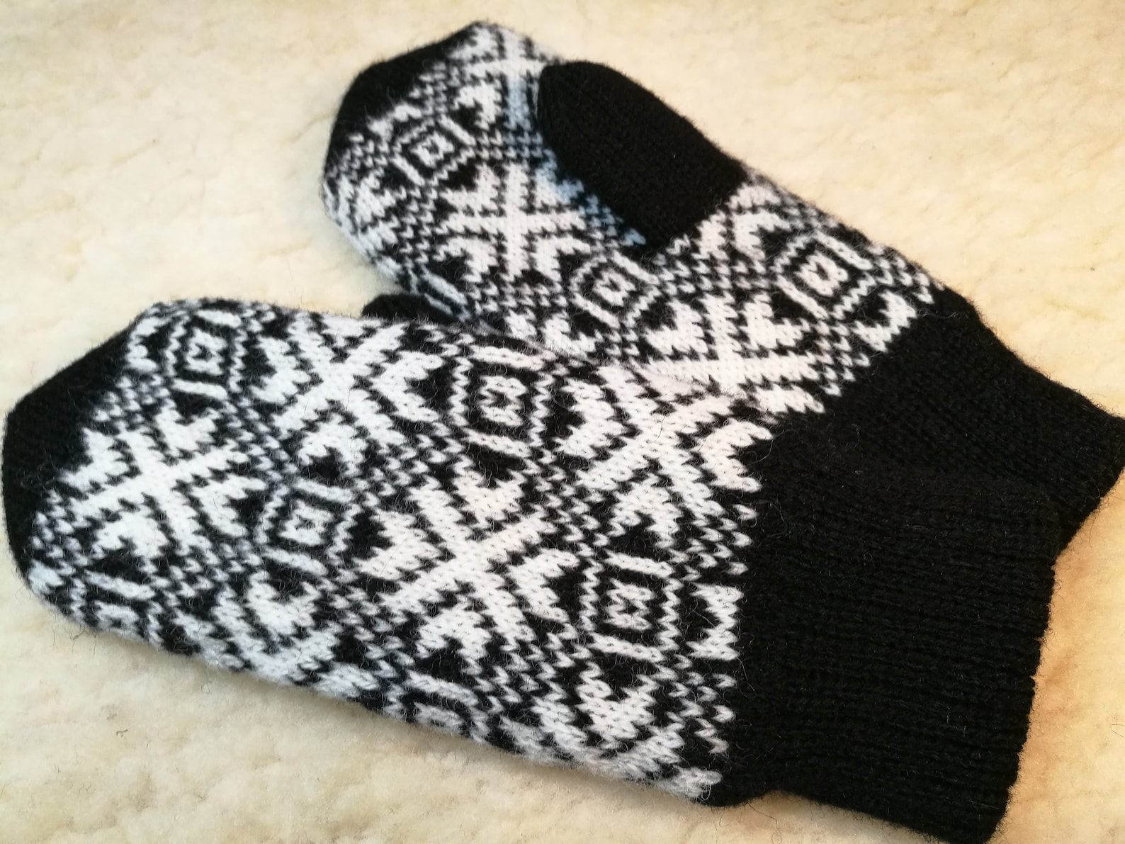 Fair Isle Knitted Wool Mittens Double Lining Traditional - Etsy