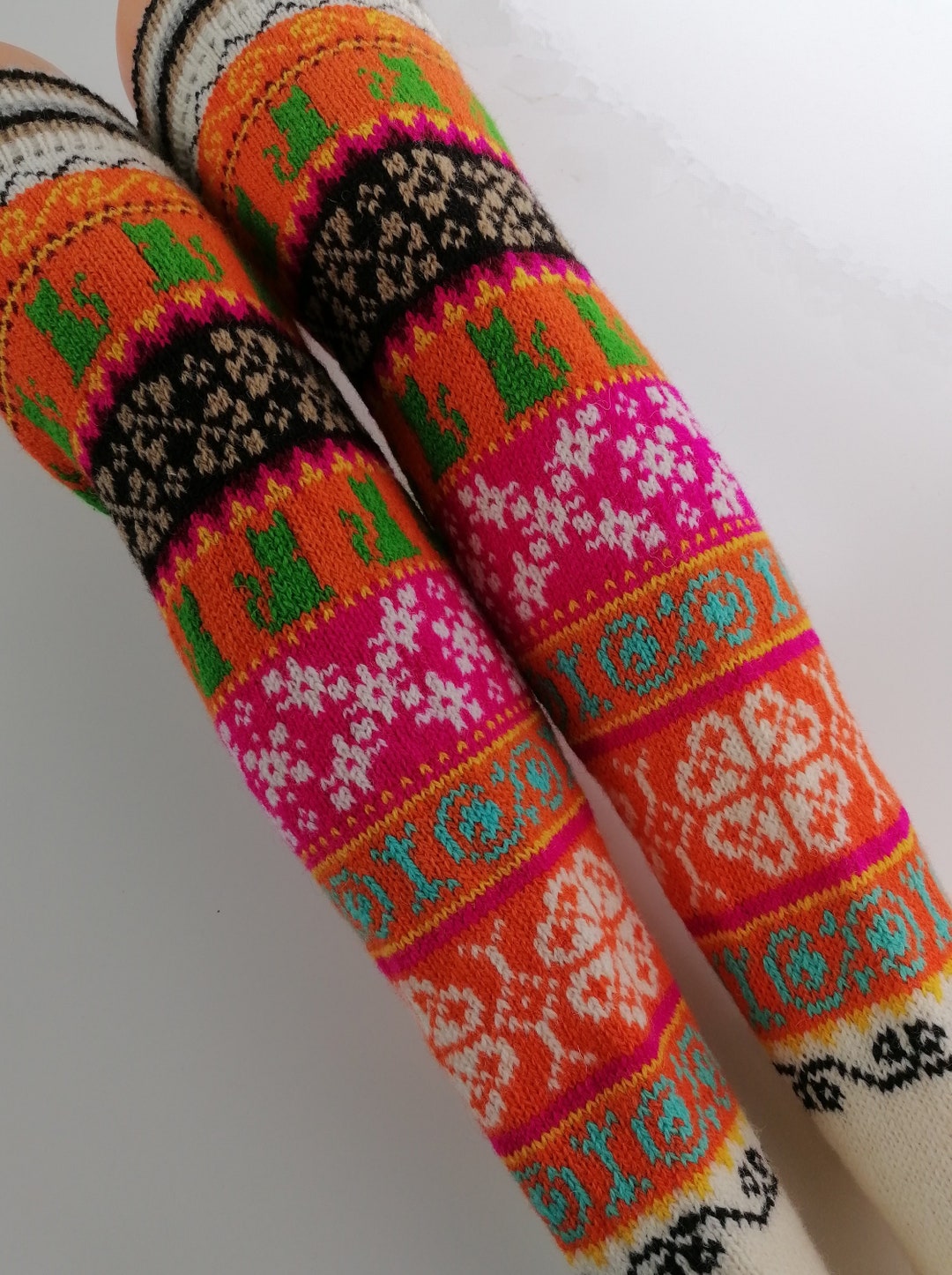 Cozy and Colorful Multicolor Wool Stockings in Muhu Style – Long ...