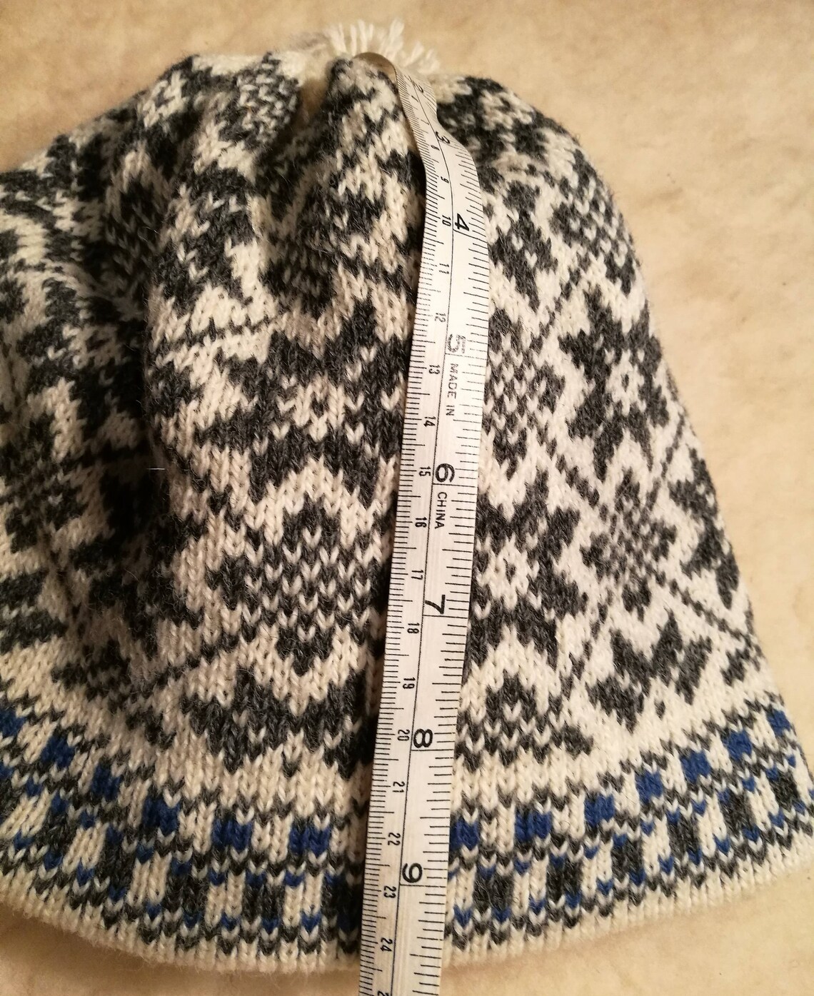 Fair Isle Knitted Wool Hat in Estonian Etnic Style White and Dark Grey ...