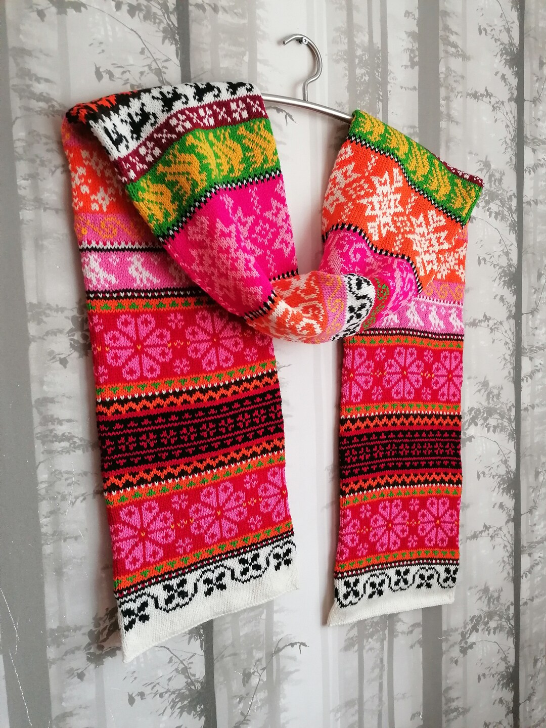 Colourful Long Wool Scarf, Nice Muhu Pattern on It, Double Sided, Thick ...