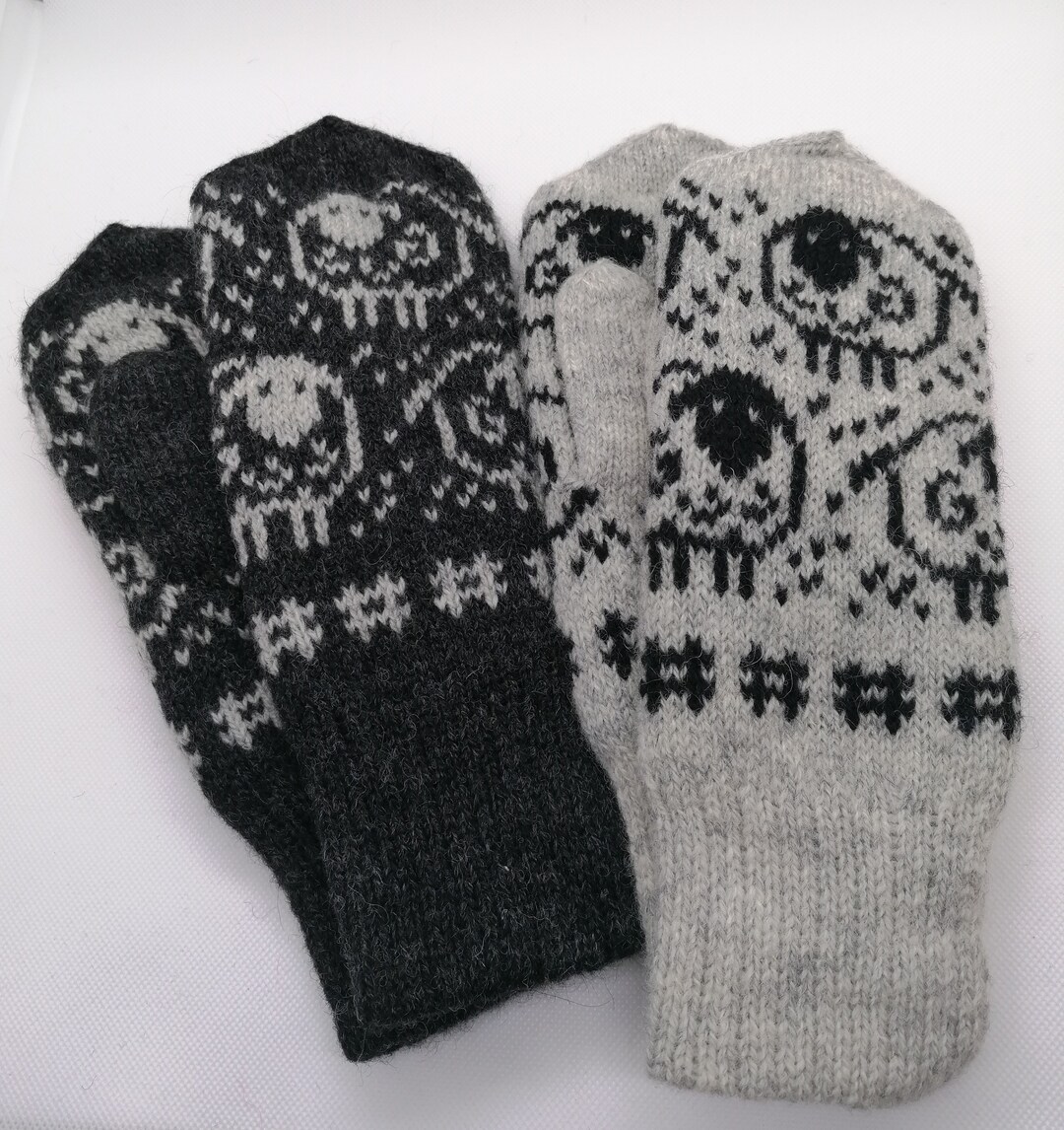 Knitted Wool Mittens With Adorable Sheep Pattern - Cozy Farm-inspired ...